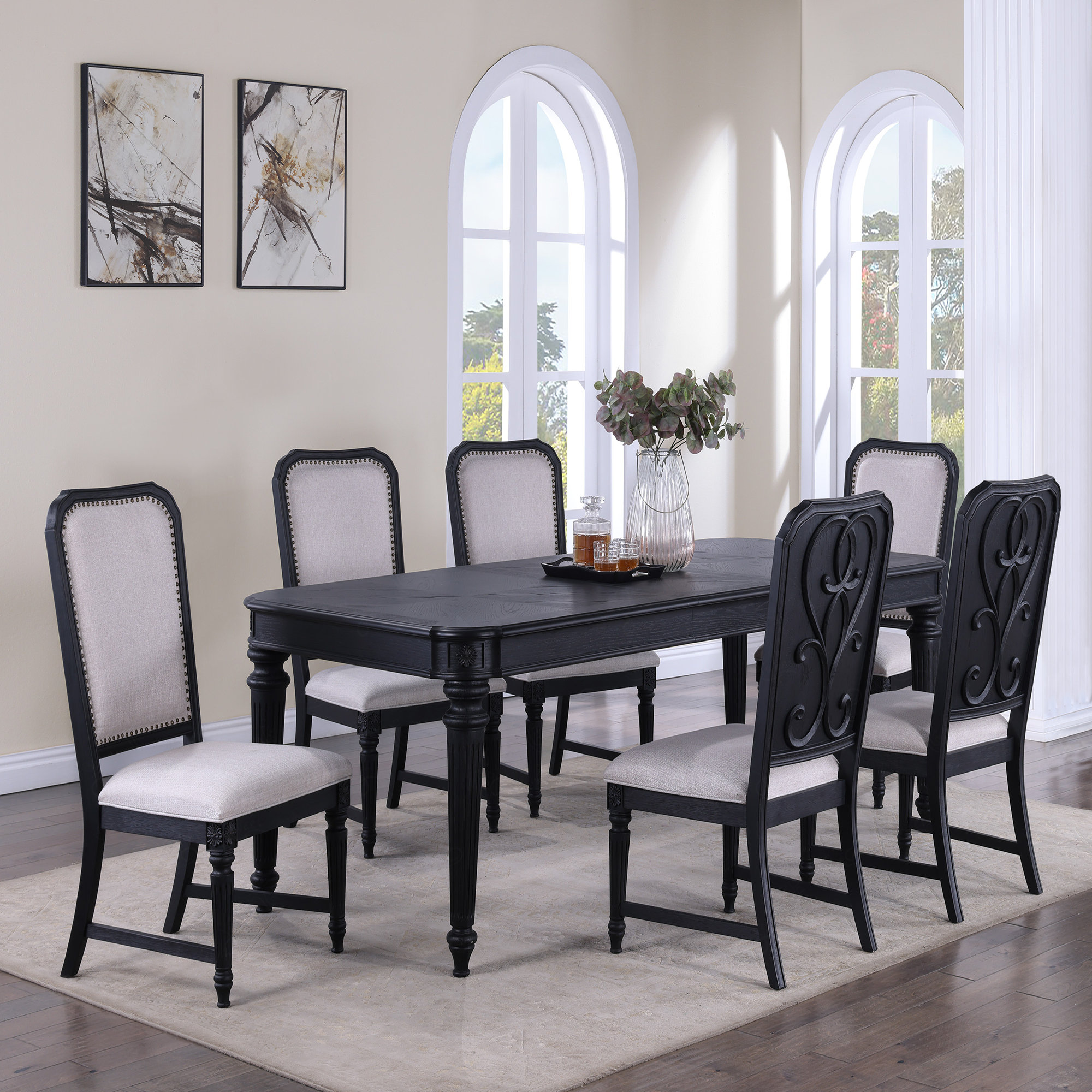 Bloomsbury Market Traditional 7pc Dining Room Set Dark Brown Finish 18" Extension Leaf Table ...